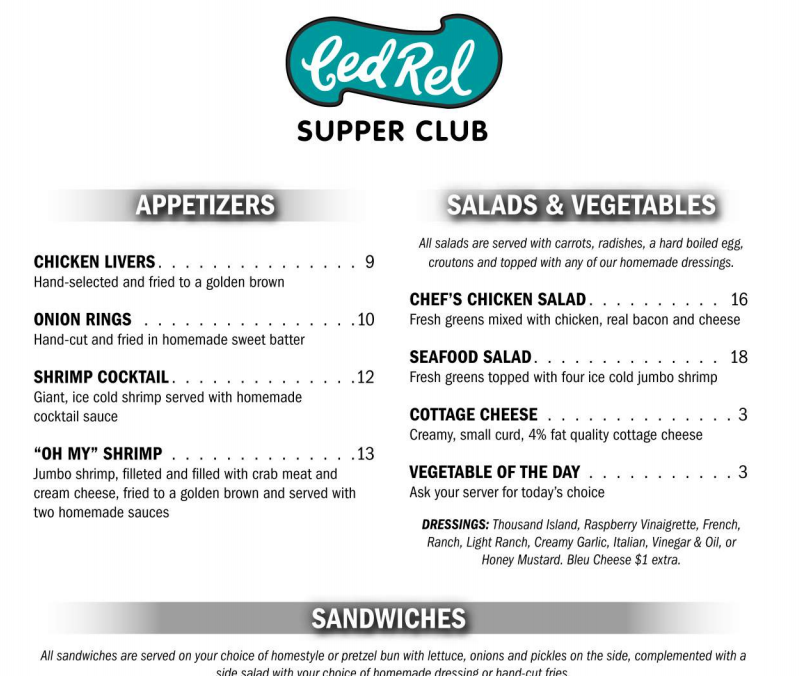 Menu | Ced-Rel Supper Club